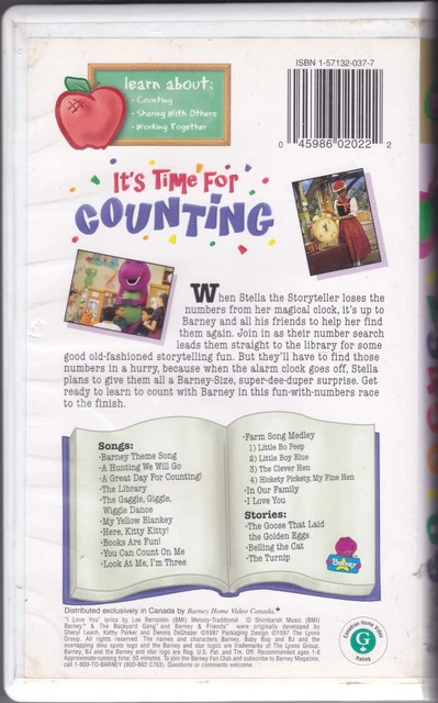BARNEY - IT'S Time For Counting ~ (VHS, 1997) Canadian Plastic ...