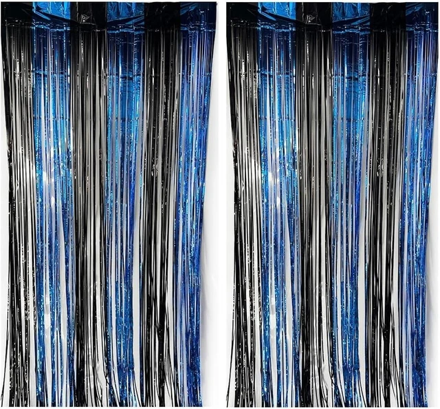2 PACK FRINGE Curtain Backdrop Two-Toned, 3.2Ft x 6.6Ft Metallic Tinsel ...
