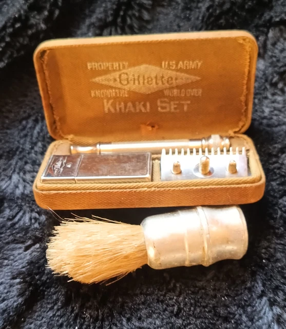 WW1 RASOIR GILLETTE PROPERTY US ARMY KHAKI SET mod. 102 PAT NOV 15 04 n ...