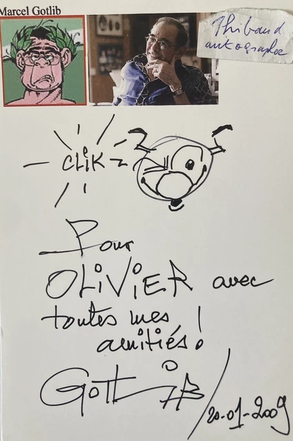 RARE CARTE BRISTOL dessin Marcel Gotlib Coccinelle Autographe dedicace ...