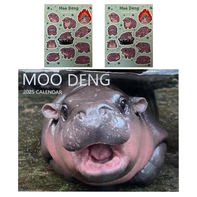 MOO DENG 2025 Calendar Moo Deng Hippo Monthly Calendar w/ Cute Hippo ...
