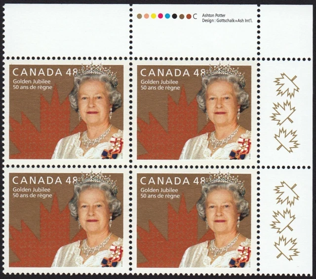 QUEEN ELIZABETH II * Golden Jubilee = CANADA 2002 #1932 MNH UR Block of ...