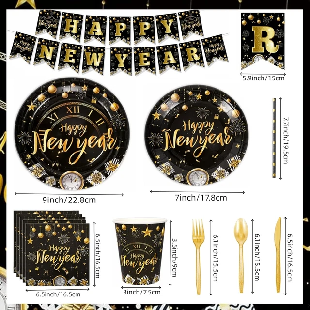 162 PCS NEW Years Eve Party Supplies 2026 Happy New Year Disposable ...