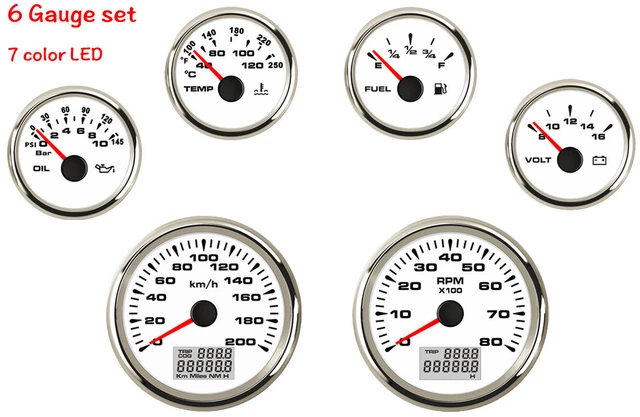 6 GAUGE SET with Senders 200KPH Speedometer Tacho Fuel Temp Volt Oil 7 ...
