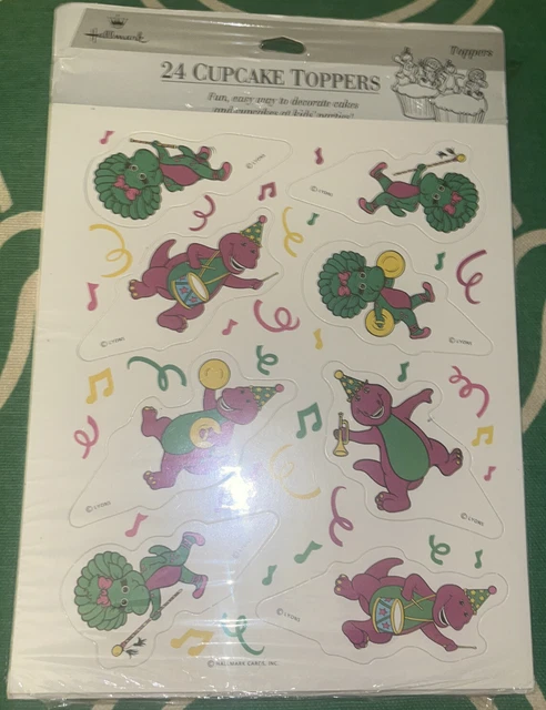 VINTAGE BARNEY BIRTHDAY Cup Cake Toppers 24 Ct. Hallmark 1994 Rare ...
