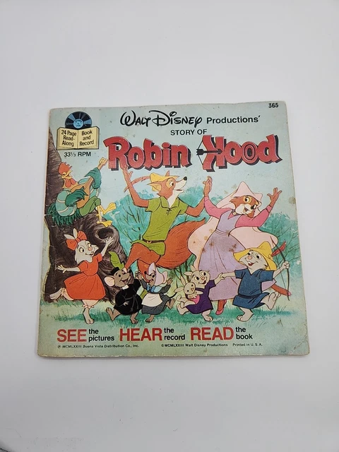 WALT DISNEY ROBIN Hood 1973 Read Along Book and Record 33 1/3 RPM #365 ...