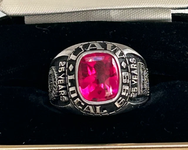 LOCAL 699 UAW Ring 25 Years of Service Red Stone Size 11 Gemco w/ Box ...