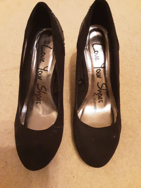 GEORGE BLACK COURT Shoe With Glitter Heel Size 6 £5.40 - PicClick UK