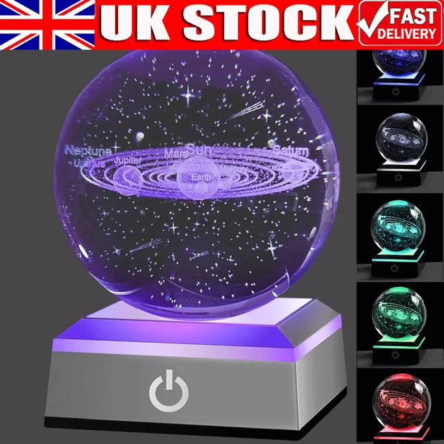 CRYSTAL SOLAR SYSTEM Planet Globe 3D Laser Engraved Sun System Light ...