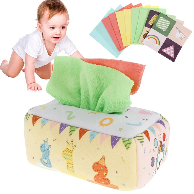 BABY TISSUE BOX Sensory Toy Magic Crinkle Tissues Colorful Scarve ...