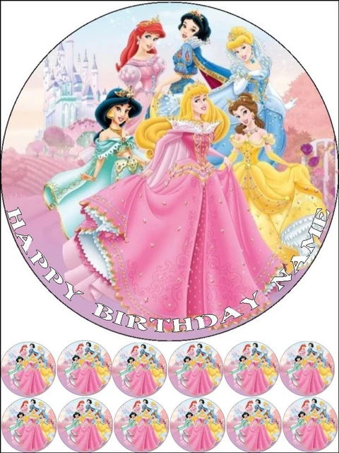 Edible Round 7 5and Princess Birthday Cake Topper And 12 Cupcakes Toppers
