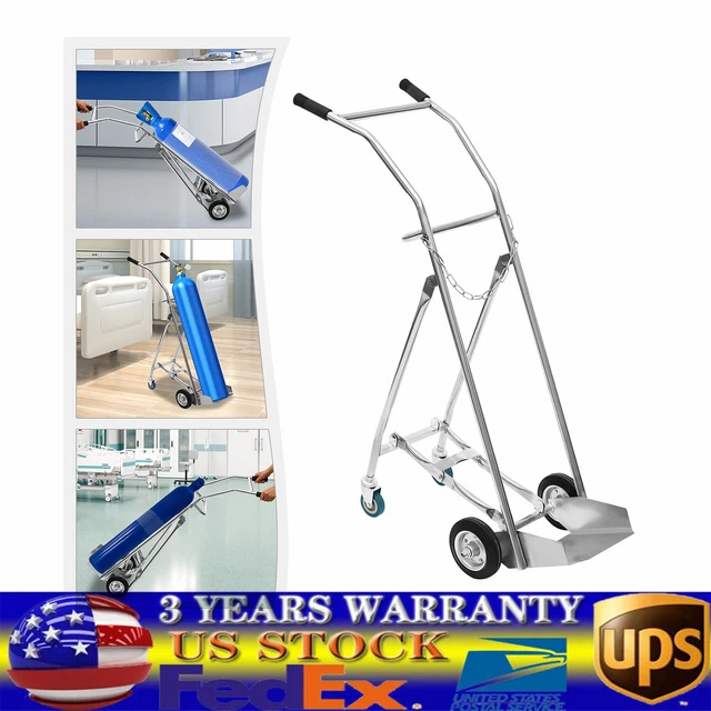 LARGE OXYGEN TANK Cart Dolly Full Range High Rail with Wheels Silver ...