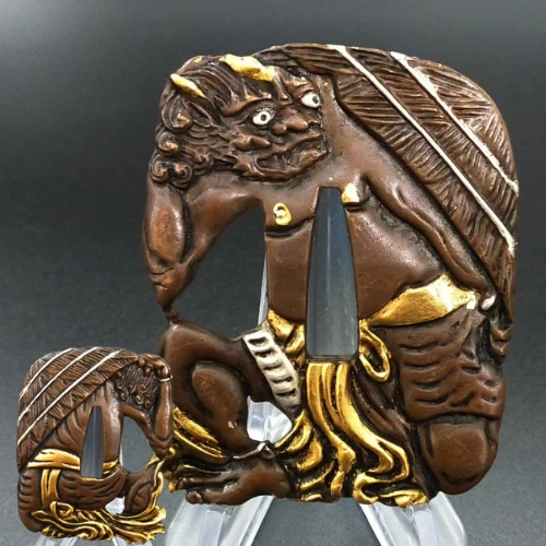 JAPANESE TRADITION TSUBA Katana Sword guard Oni Hannya Brown Gold T-260 ...