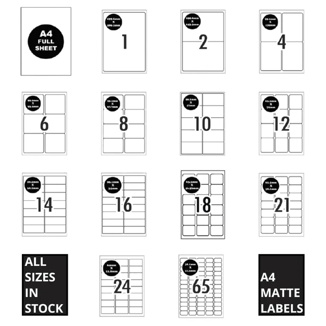 A4 SELF ADHESIVE Labels Inkjet Laser Sticker Mailing Address 1-65 Per ...