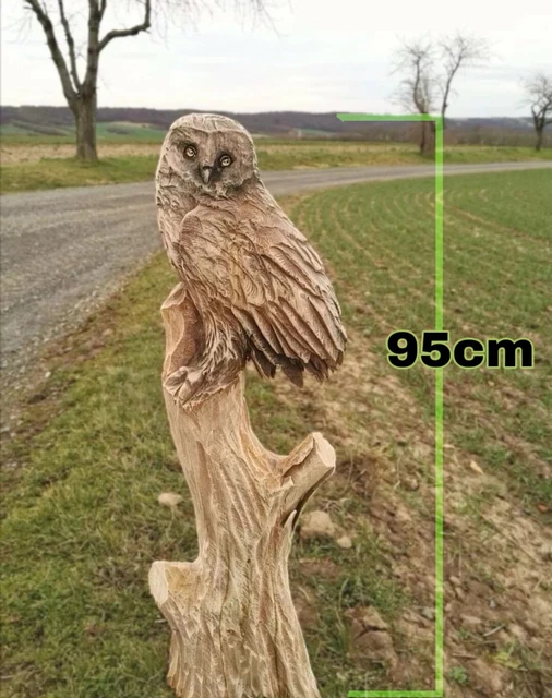GROSSE EULE AUS Holz Deko Wunderschöne Eule Geschenk Geburtstag Natur Wald Kunst EUR 225,00 ...