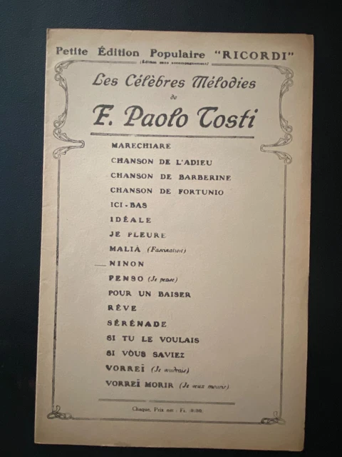 PARTIZIONE PICCOLO FORMATO "Melodie Di F. Paolo Tosti" EUR 21,11 ...