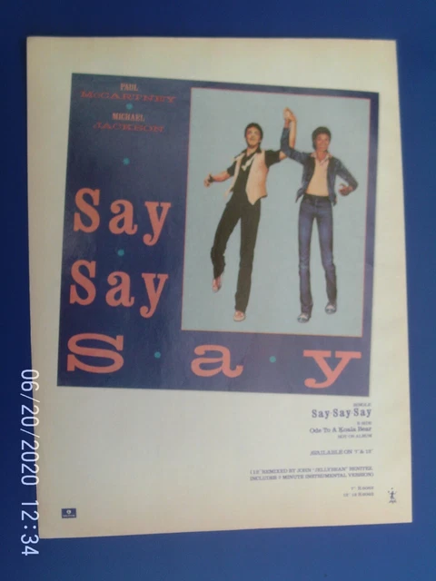 PAUL MCCARTNEY MICHAEL JACKSON - SAY SAY - 1983 - POSTER ADVERT 1980s ...