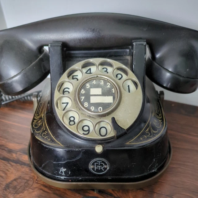 1930S VINTAGE BELGIAN Metal & Bakelite Rotary Bell Telephone White Star ...
