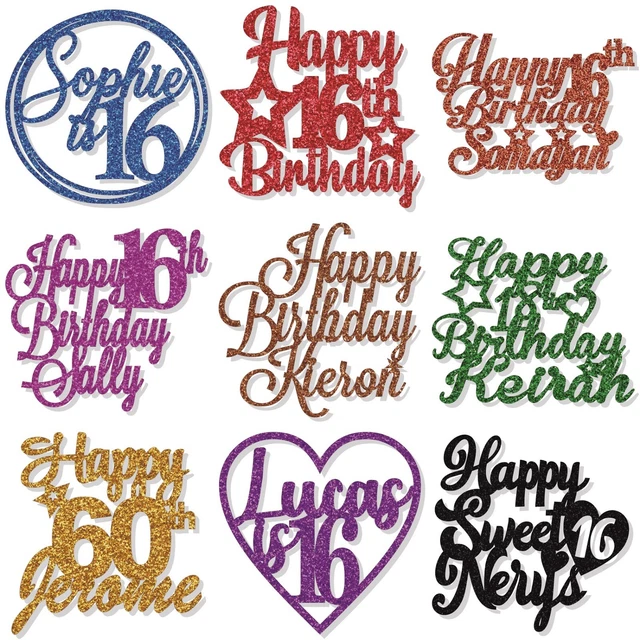 PERSONALISED HAPPY BIRTHDAY Cake Toppers Any Name Age Glitter Cake ...