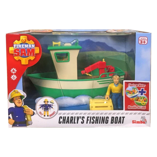 FIREMAN SAM FISHING Boat Charlie Figure Bath Fun Crane Cable Winch ...