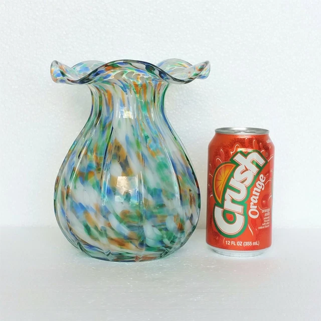 VINTAGE VASE HAND Blown Ruffle Rim Fluted Design Multicolor Glass £39. ...