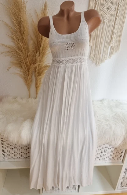 ITALY SOMMER HÄKEL Strand Maxi Kleid Träger Maxikleid Hippie Weiß 36 38 40 EUR 34,95 - PicClick DE