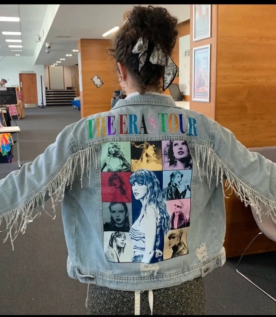 TAYLOR SWIFT ERAS Tour Denim Jacket with Rhinestone Fringe size Large £ ...