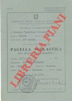 PAGELLA SCOLASTICA DEL Secondo Ciclo Didattico, Faenza, 1971/74. EUR 16 ...