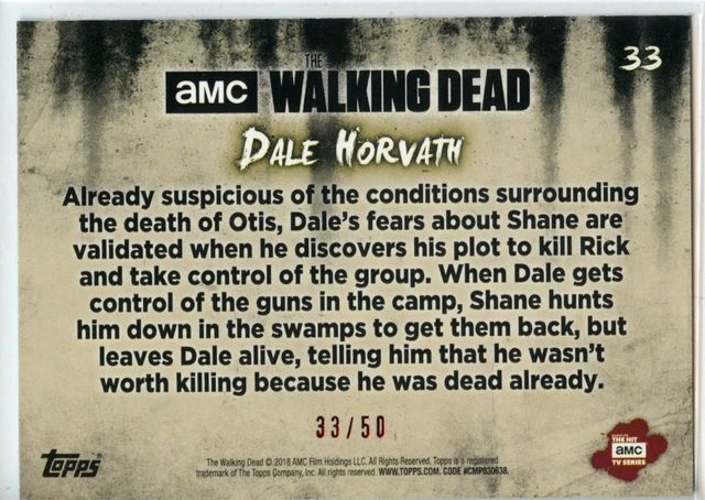 2018 TOPPS WALKING Dead Hunters and Hunted BLEU parallèle #33 Dale ...
