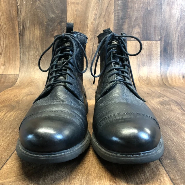 TIMBERLAND MEN’S BLACK Leather Cap Toe Lace Up Ankle Boots Side Zip ...