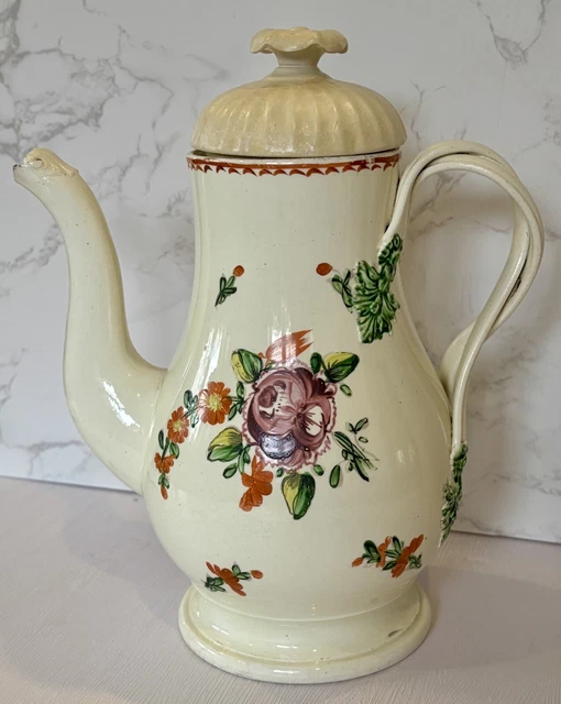 ANTIQUE 18TH CENTURY Leeds Pottery Creamware Coffee Pot, Floral Pattern ...