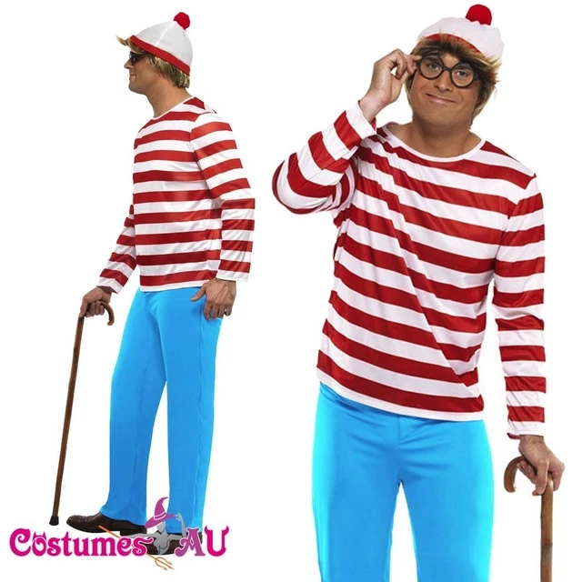 SMIFFYS MENS WHERES Wally Costume Where's Wally Waldo Adult Cartoon ...