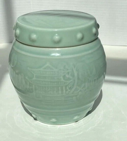 VINTAGE CHINOISERIE CELADON Ginger Jar Lidded Mini Garden Stool $68.00 ...