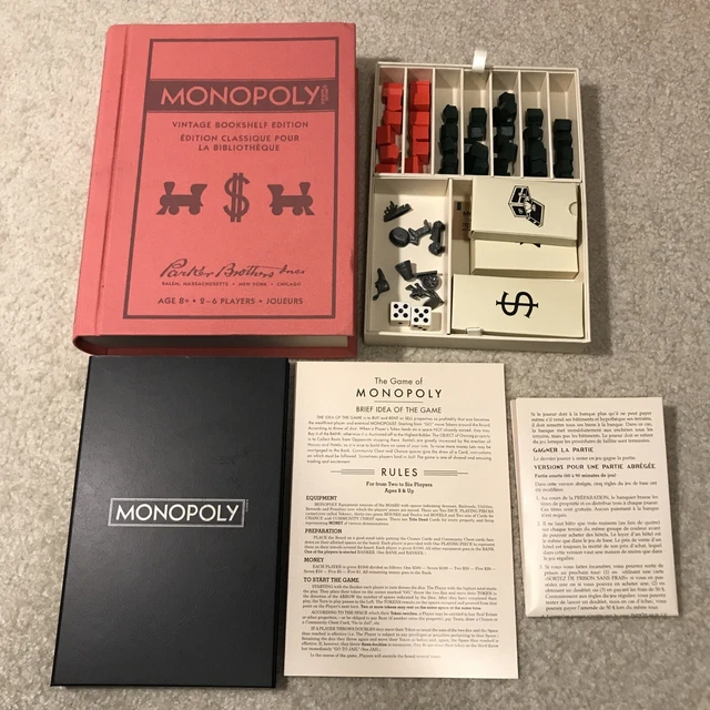 MONOPOLY BOARD GAME Vintage Bookshelf Collection Edition Red Cover ...
