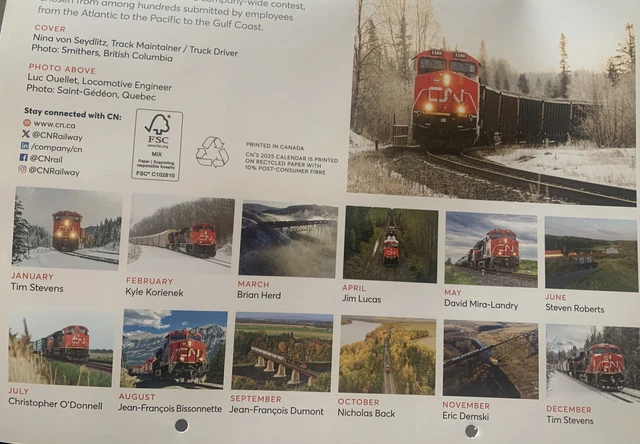 CANADIAN NATIONAL RAILWAYS 2025 EMPLOYEE ISSUED CALENDAR $20.00 ...