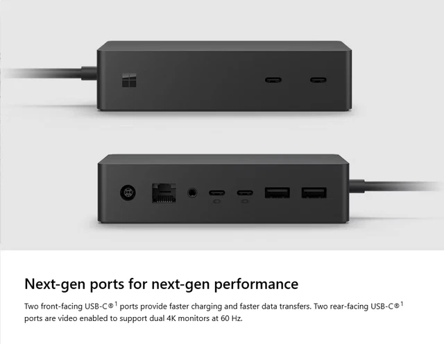 MICROSOFT SURFACE DOCK 2 Dual 4K Docking Station w/ 199W Power Supply ...