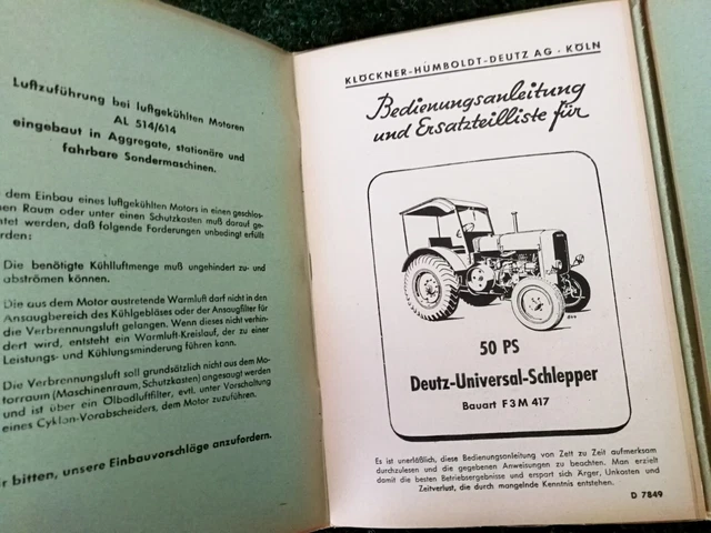 ORIGINAL DEUTZ UNIVERSAL Schlepper 50 PS BEDIENUNGSANLEITUNG ...