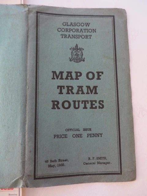 GLASGOW CORPORATION TRANSPORT Map Of Tram Routes May 1938, Free Uk ...