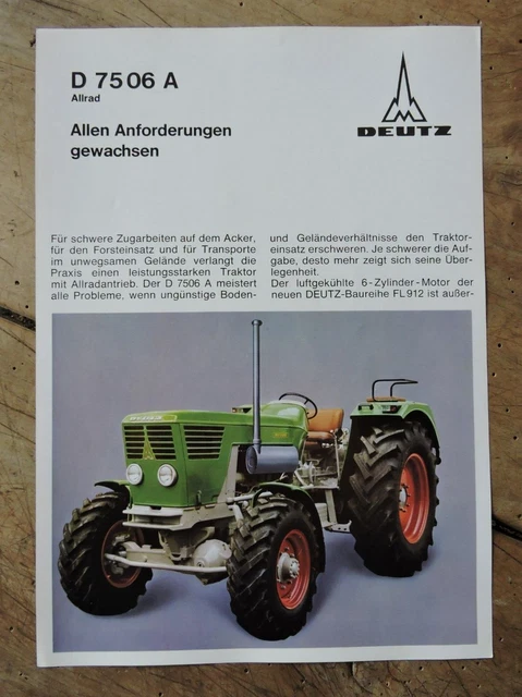 ORIG. PROSPEKT DEUTZ D75 06 A/Allrad Traktor Schlepper (W1007-20) 1969 ...
