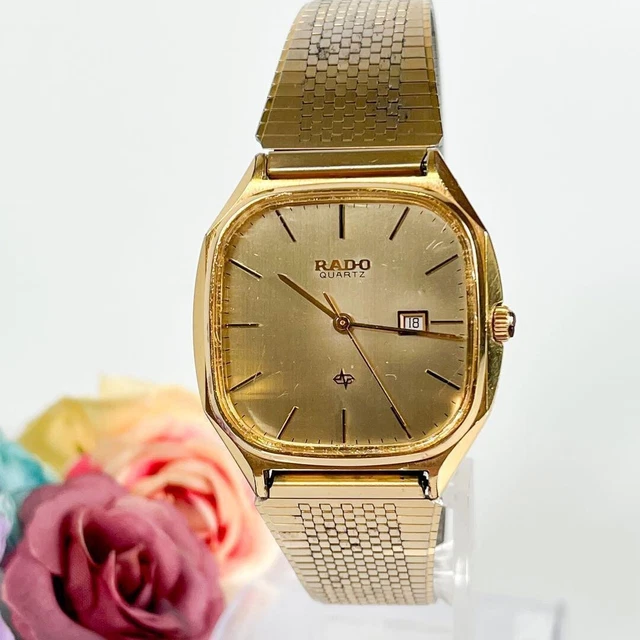 OROLOGIO RADO QUARZO 32mm Quadrante Oro Uomo Made in Svizzera Tonneau ...