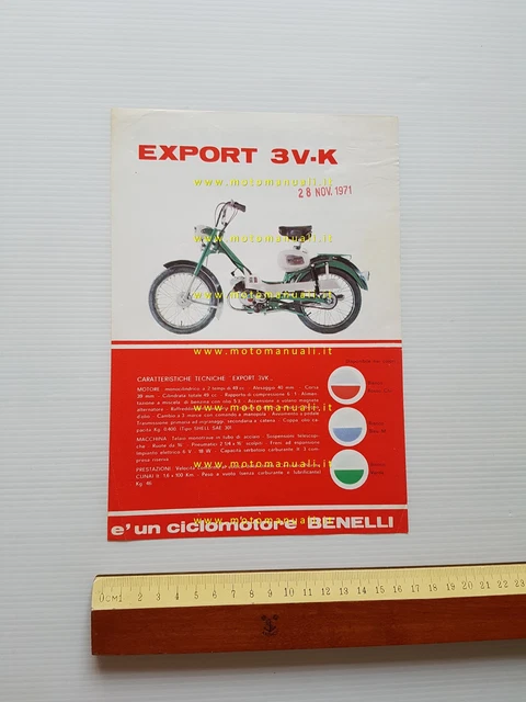 BENELLI EXPORT 3 VK 50 1968 depliant originale ITALIANO EUR 15,00 ...