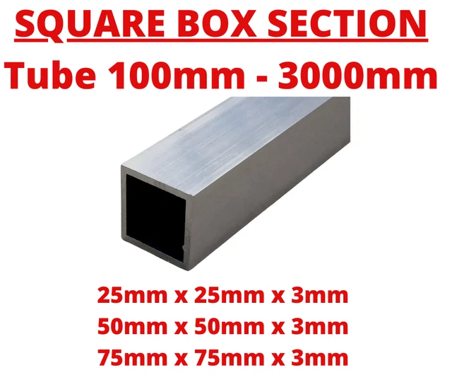 ALUMINIUM SQUARE BOX Section 50mm 75mm x 3mm - Length 100mm to 3000mm £ ...