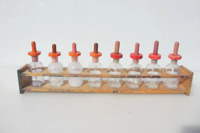 VINTAGE WOODEN LAB Rack Holder Old Display Chemistry Laboratory Tubes ...