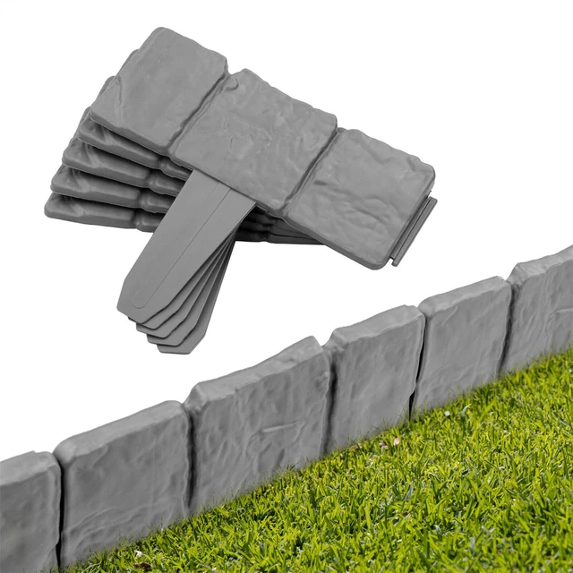 12M GARDEN BORDER Edging Plastic Stone Slab Effect Flower Bed Grass ...