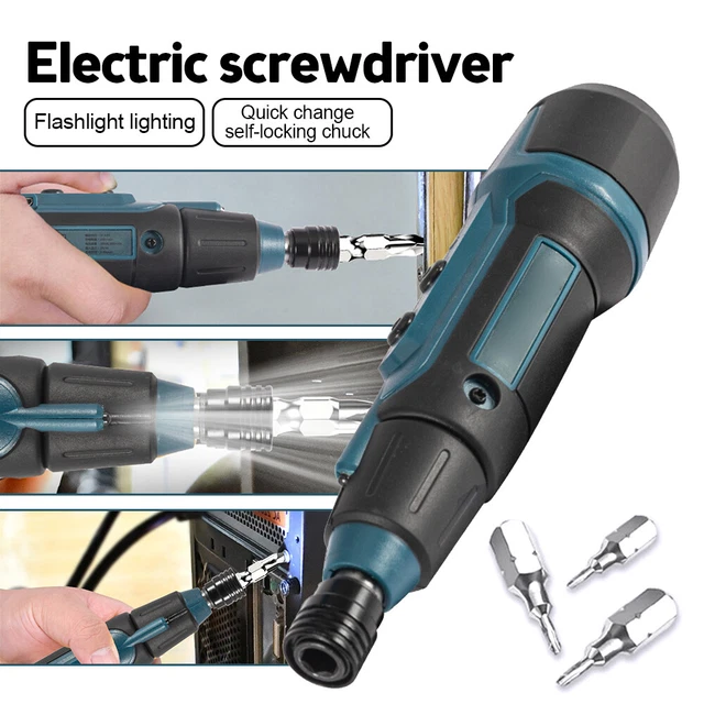 LED MINI CORDLESS Electric Power Screwdriver Tool Set w/ Drill Bit ...