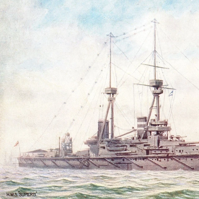 HMS SUPERB OUR Navy postcard Oilette dreadnought battleship WW1 antique ...