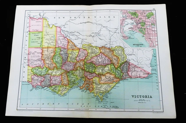 ANTIQUE MAP OF Victoria Australia Melbourne Port Philip Bay Mornington ...