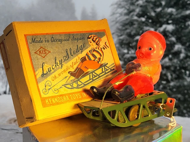 TIN&CELLULOID TOY KENKOSHA-OCCUPIED Japan mechanical LUCKY SLEDGE mint ...