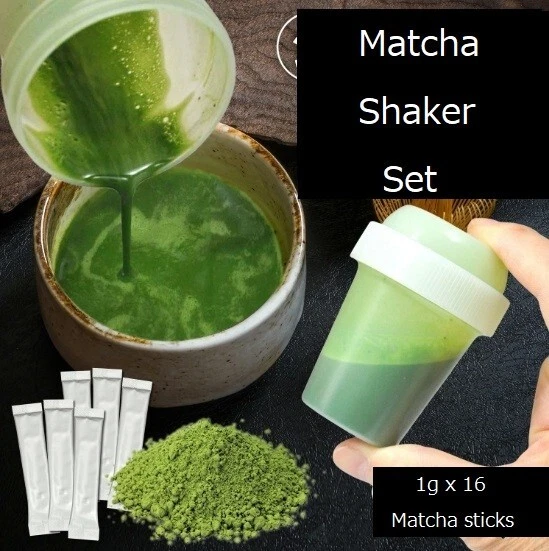 JAPANESE MATCHA SHAKER Set 1g x 16 Matcha Green Tea Powder Sticks with ...