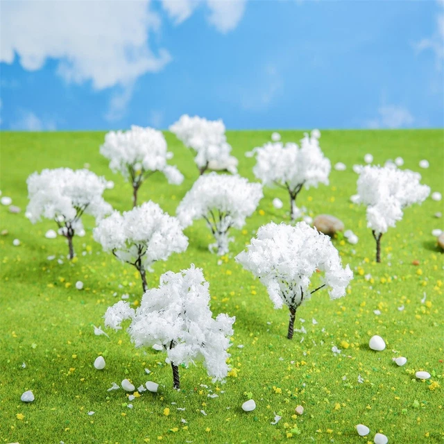 10PC WHITE MODEL Tree HO Scale Park Railroad Building Sand Table Scene ...